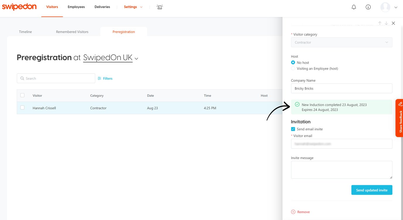 How to view a visitor’s induction status